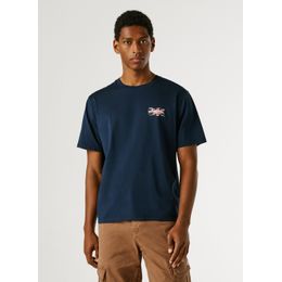 Langarmshirt Pepe Jeans "Small Flag", Herren, Gr. L, blau (dulwich blau), Jersey, Obermaterial: 100% Baumwolle, bedruckt, regular fit normal, Rundhals, Shirts Langarmshirt, aus reiner Baumwolle, Rundhals