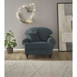 Sessel Home Affaire "WESTMINSTER", gr&uuml;n (blaugr&uuml;n), B:110cm H:95cm T:100cm, 92% Polyester / 8% Nylon, Sessel, Sessel, mit Federkern-Polsterung