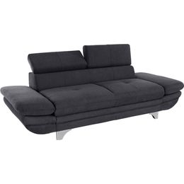 Polstergarnitur COTTA "Enterprise", schwarz, B:214cm, Sitzm&ouml;bel-Sets, Set bestehend aus: 2-Sitzer mit Kopfteilverstellung & Hocker