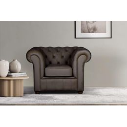 Sessel Home Affaire "CHARENTE, Chesterfield, Wellenfederung, Ma&szlig;e B/T/H: 105/89/74 cm", braun, B:105cm H:74cm T:89cm, 100% Polyester, Sessel, Sessel, mit edler Knopfheftung und typischen Armlehnen