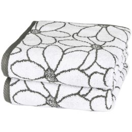Handt&uuml;cher Ross "Bl&uuml;tenfond 9029", schwarz-wei&szlig; (wei&szlig;, anthrazit), B:50cm L:100cm, Frottier, Obermaterial: 100% Baumwolle, Handt&uuml;cher, aus feinster Mako-Baumwolle
