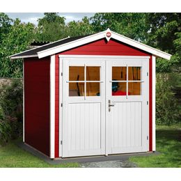 Gartenhaus Weka "224 Gr.1", rot (schwedenrot, naturbelassen), Fu&szlig;boden im Gartenhaus, ohne Dacheindeckung, Massivholz, Gartenh&auml;user, Gartenhaus