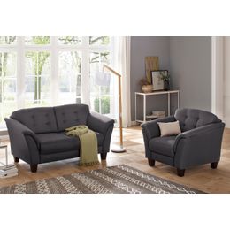 Sessel Home Affaire "Trondheim", grau (anthrazit), B:104cm H:89cm T:90cm, Flachgewebe (100% Polyester);Luxus-Microfaser (90% Polyester, 10% Polyamid);Struktur fein (100% Polyester), Sessel, Sessel, mit Federkern, Knopfheftung im R&uuml;cken, F&uuml;&szlig;e Buche
