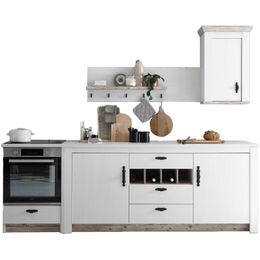 K&uuml;chenzeile Home Affaire "Florenz, K&uuml;che in Pinie Wei&szlig;, mit Herdumbau, ohne E-Ger&auml;te", wei&szlig; (k&uuml;che: wei&szlig;, front: pinie wei&szlig;, korpus: pinie wei&szlig;, arbeitsplatte: pinie wei&szlig;), B:364cm H:200cm T:60cm, Komplettk&uuml;chen-Sets, K&uuml;chenzeile, Breite 364 cm, mit verschn&ouml;rkelten Metallgriffen, Arbeitsh&ouml;he 92 cm