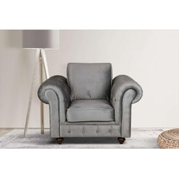 Sessel Home Affaire "MENDITTE", grau (hellgrau), B:117cm H:90cm T:93cm, 100% Polyester, Sessel, Sessel, Knopfheftung an Armlehnen und vorderer Leiste, hohe Qualiit&auml;t