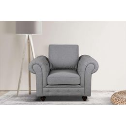 Sessel Home Affaire "MENDITTE", grau, B:117cm H:90cm T:93cm, 100% Polyester, Sessel, Sessel, Knopfheftung an Armlehnen und vorderer Leiste, hohe Qualiit&auml;t
