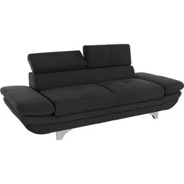 Polstergarnitur COTTA "Enterprise", schwarz, B:214cm, Sitzm&ouml;bel-Sets, Set bestehend aus: 2-Sitzer mit Kopfteilverstellung & Hocker