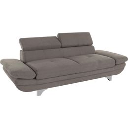 Polstergarnitur COTTA "Enterprise", grau (elefant), Struktur fein,mit Kopfteilverstellung,mit Armteilverstellung, Sitzm&ouml;bel-Sets, Set bestehend aus 2,5-Sitzer mit Arm- & Kopfteilverstellung & Hocker