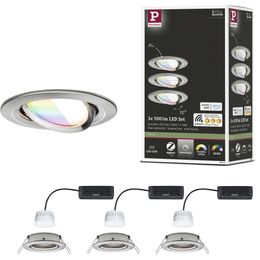 Paulmann LED Einbauleuchte "LED Einbauleuchte Nova Coin rund 84mm 50", silber (edelstahlfarben), 3, &Oslash; 8,4cm, 3 Stk., Leuchten, Memoryfunktion, Farbwechsler, Farbsteuerung, Dimmer, Smart Home