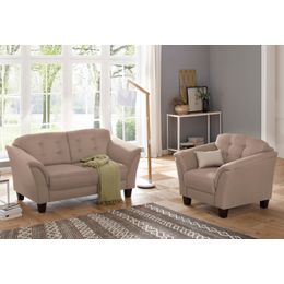 Sessel Home Affaire "Trondheim", braun (mittelbraun), B:104cm H:89cm T:90cm, Flachgewebe (100% Polyester);Luxus-Microfaser (90% Polyester, 10% Polyamid);Struktur fein (100% Polyester), Sessel, Sessel, mit Federkern, Knopfheftung im R&uuml;cken, F&uuml;&szlig;e Buche