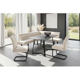 Eckbankgruppe OTTO HOME "Tisch, Bank und 2 St&uuml;hle, Taschenfederkern", tisch schwarz, bank beige, st&uuml;hle beige, Microfaser, langer Schenkel links, BxT Eckbank: 178x219cm, Polyester, Sitzm&ouml;bel-Sets, Eckbankgruppe, Tisch (140x90cm) schwarz, Bank und St&uuml;hle anthrazit oder beige