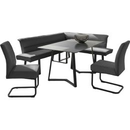 Eckbankgruppe OTTO HOME "Tisch, Bank und 2 St&uuml;hle, Taschenfederkern", tisch schwarz, bank anthrazit, st&uuml;hle anthrazit, Microfaser, langer Schenkel links, BxT Eckbank: 178x219cm, Polyester, Sitzm&ouml;bel-Sets, Eckbankgruppe, Tisch (140x90cm) schwarz, Bank und St&uuml;hle anthrazit oder beige