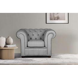 Sessel Home Affaire "CHARENTE, Chesterfield, Wellenfederung, Ma&szlig;e B/T/H: 105/89/74 cm", grau (hellgrau), B:105cm H:74cm T:89cm, 100% Polyester, Sessel, Sessel, mit edler Knopfheftung und typischen Armlehnen