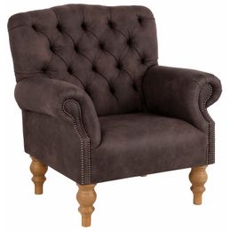 Sessel Home Affaire "Lord", braun, B:86cm H:93cm T:84cm, Luxus-Microfaser Lederoptik (100% Polyester);Struktur fein (100% Polyester), Sessel, Sessel, mit echter Chesterfield-Knopfheftung und Ziern&auml;geln