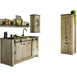 K&uuml;che Home Affaire "Sherwood", braun (k&uuml;che: natur, korpus: old style hell, arbeitsplatte: anthrazit), B:240cm T:64cm, Komplettk&uuml;chen-Sets, Breite 240 cm, ohne E-Ger&auml;te
