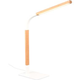 Trio LEUCHTEN LED Schreibtischlampe "NORRIS, Tischleuchte mit Touchdimmer und Flexarm, Leseleuchte H. 63cm", wei&szlig; matt, holzfarben, 1, H: 73,5cm, 1 Stk., Leuchten, 7W 950 Lumen warmwei&szlig;e LED, dimmbar in 3 Stufen (Schnurschalter), LED Schreibtischlampe