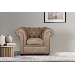 Sessel Home Affaire "CHARENTE, Chesterfield, Wellenfederung, Ma&szlig;e B/T/H: 105/89/74 cm", braun, B:105cm H:74cm T:89cm, 100% Polyester, Sessel, Sessel, mit edler Knopfheftung und typischen Armlehnen