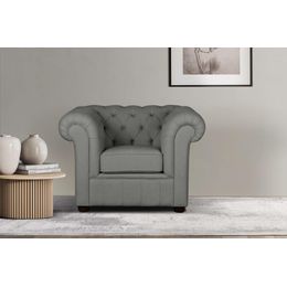 Sessel Home Affaire "CHARENTE, Chesterfield, Wellenfederung, Ma&szlig;e B/T/H: 105/89/74 cm", grau (hellgrau), B:105cm H:74cm T:89cm, 100% Polyester, Sessel, Sessel, mit edler Knopfheftung und typischen Armlehnen