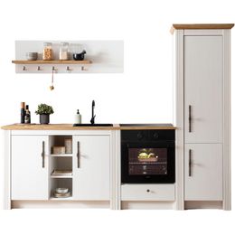K&uuml;chenzeile OTTO HOME "KS-Westminster, Pantryk&uuml;che im Landhaus Stil, hochwertige Metallgriffe", wei&szlig; (k&uuml;che: wei&szlig;, korpus: pinie wei&szlig;, arbeitsplatte: eiche wotanfarben), B:257cm H:203cm T:60cm, Komplettk&uuml;chen-Sets, K&uuml;chenzeile, Breite 257 cm, Kommode, Wandpaneel, Stauraumschrank, Herdumbau