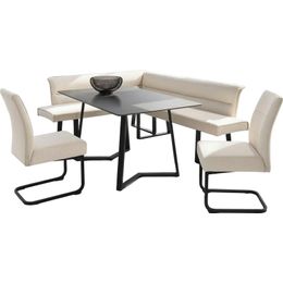 Eckbankgruppe OTTO HOME "Tisch, Bank und 2 St&uuml;hle, Taschenfederkern", tisch schwarz, bank beige, st&uuml;hle beige, Microfaser, langer Schenkel rechts, BxT Eckbank: 219x178cm, Polyester, Sitzm&ouml;bel-Sets, Eckbankgruppe, Tisch (140x90cm) schwarz, Bank und St&uuml;hle anthrazit oder beige