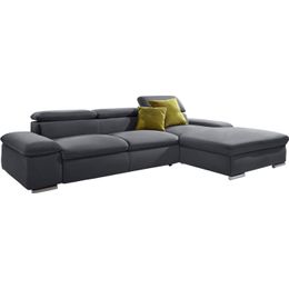 Sit & More Ecksofa SIT & MORE "Valantine L-Form, B: 286 cm", grau (dunkelgrau), B:286cm H:73cm T:174cm, 100% Polyester;Luxus-Kunstleder/Struktur (88% Polyester, 12% Polyamid), Sofas, Ecksofa, mit Arm- & Kopfteilverstellung, optional mit Bettfunktion