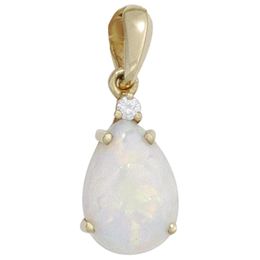 Kettenanh&auml;nger Jobo "Anh&auml;nger Tropfen 13,8 mm", gold (gelbgold 585, wei&szlig;), Schmuckanh&auml;nger, Damen, SI = kleine Einschl&uuml;sse, Diamanten Gelbgold 585, Diamanten, Gelbgold 585, Kettenanh&auml;nger, 14 Karat 585 Gold mit 1 Diamant und Opal