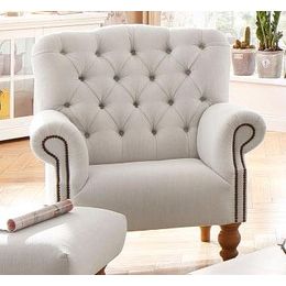 Sessel Home Affaire "Lord", beige, B:86cm H:93cm T:84cm, Luxus-Microfaser Lederoptik (100% Polyester);Struktur fein (100% Polyester), Sessel, Sessel, mit echter Chesterfield-Knopfheftung und Ziern&auml;geln