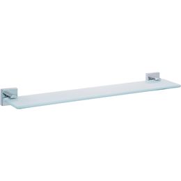 Duschregal Tesa "EKKRO Glasablage ohne Bohren - 5 cm : 12,0 cm : 60 cm", chrome, B:5cm H:60cm T:12cm, Regale, selbstklebende Badablage aus Glas - chrom - silber gl&auml;nzend