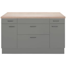 K&uuml;cheninsel Optifit "Elga", grau (k&uuml;che: grau, korpus: basaltgrau, arbeitsplatte: eichefarben hell), B:160cm T:95cm, Komplettk&uuml;chen-Sets, ohne E-Ger&auml;te, mit Soft-Close-Funktion, Stellbreite 160 x 95 cm