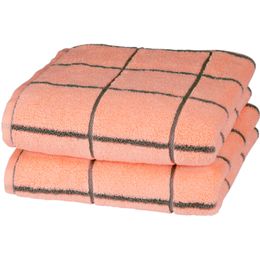 Handt&uuml;cher Ross "&Uuml;berkaro 9032", orange (peach pink), B:50cm L:100cm, Frottier, Baumwolle, Handt&uuml;cher, 100% Baumwolle, kariert, in modischen Karo Farben