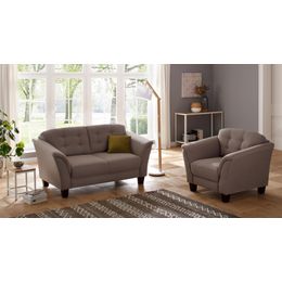 Sessel Home Affaire "Trondheim", beige (dunkelbeige), B:104cm H:89cm T:90cm, Flachgewebe (100% Polyester);Luxus-Microfaser (90% Polyester, 10% Polyamid);Struktur fein (100% Polyester), Sessel, Sessel, mit Federkern, Knopfheftung im R&uuml;cken, F&uuml;&szlig;e Buche