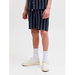 Jack & Jones Shorts JACK & JONES JUNIOR "JPSTJAIDEN COBA STRIPE JOG SHORT M JNR", M&auml;dchen, Gr. 140, N-Gr, sky captain, Web, Obermaterial: 100% Baumwolle, gestreift, regular fit knielang, Hosen Shorts