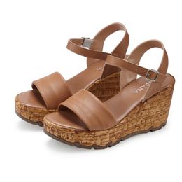 Sandalette Lascana "Sommerschuh, offener Schuh, Sandale, Keilsandalette", Damen, Gr. 39, braun (camelfarben), Obermaterial: 100% Schafsleder. Decksohle: 100% Lederimitat. Futter: 100% Synthetik. Laufsohle: 100% Synthetik, unifarben, Basic, Schuhe Sandalette, NEU aus Leder mit Keilabsatz