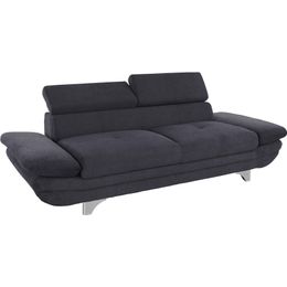 Polstergarnitur COTTA "Enterprise", schwarz, Chenille-Struktur,mit Kopfteilverstellung,mit Armteilverstellung, Sitzm&ouml;bel-Sets, Set bestehend aus 2,5-Sitzer mit Arm- & Kopfteilverstellung & Hocker