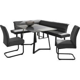 Eckbankgruppe OTTO HOME "Tisch, Bank und 2 St&uuml;hle, Taschenfederkern", tisch schwarz, bank anthrazit, st&uuml;hle anthrazit, Microfaser, langer Schenkel rechts, BxT Eckbank: 219x178cm, Polyester, Sitzm&ouml;bel-Sets, Eckbankgruppe, Tisch (140x90cm) schwarz, Bank und St&uuml;hle anthrazit oder beige