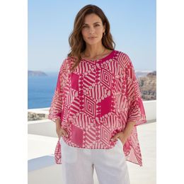 Chiffonbluse Laura Scott, Damen, Gr. 34, pink, gemustert, Chiffon, Obermaterial: 95% Polyester, 5% Elasthan. Futter: 100% Polyester, gemustert, bequem h&uuml;ftlang, U-Boot-Ausschnitt, Fledermaus&auml;rmel, Blusen Chiffonbluse, mit Fledermaus&auml;rmeln im l&auml;ssigen Stil