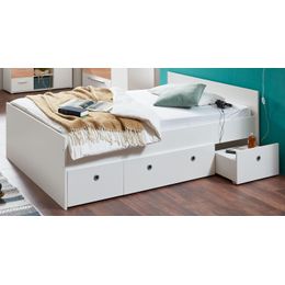 Stauraumbett Arthur Berndt "Rosanna, Jugendbett mit viel Stauraum, 2 Breiten (90cm + 120cm)", wei&szlig;, B:127cm H:70cm L:204cm, Betten, Stauraumbett, mit Melamin-Oberfl&auml;che, 3 Schubk&auml;sten auf Rollen, MADE IN GERMANY