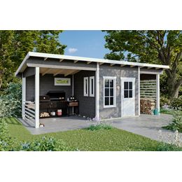 Skan Holz Gartenhaus SKANHOLZ "Namur", grau (schiefergrau), Fu&szlig;boden im Gartenhaus, Holzwerkstoff, Gartenh&auml;user, Gartenhaus