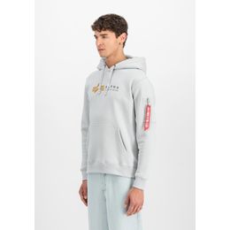 Hoodie Alpha Industries "Alpha Label Hoodie", Herren, Gr. L, grau (pastel grau), Obermaterial: 80% Baumwolle, 20% Polyester, regular fit, Sweatshirts Hoodie