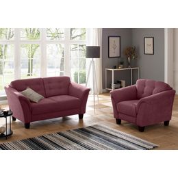 Sessel Home Affaire "Trondheim", lila (chianti), B:104cm H:89cm T:90cm, Flachgewebe (100% Polyester);Luxus-Microfaser (90% Polyester, 10% Polyamid);Struktur fein (100% Polyester), Sessel, Sessel, mit Federkern, Knopfheftung im R&uuml;cken, F&uuml;&szlig;e Buche