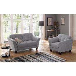 Sessel Home Affaire "Trondheim", silber, B:104cm H:89cm T:90cm, Flachgewebe (100% Polyester);Luxus-Microfaser (90% Polyester, 10% Polyamid);Struktur fein (100% Polyester), Sessel, Sessel, mit Federkern, Knopfheftung im R&uuml;cken, F&uuml;&szlig;e Buche