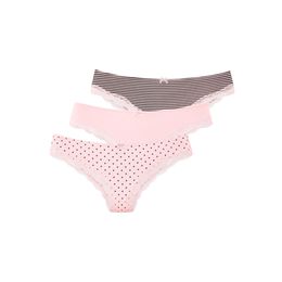 Brasilslip Lascana, Damen, Gr. 32/34, rosa (rosa, uni, gepunktet, gestreift), Obermaterial: 95% Baumwolle, 5% Elasthan. Spitze: 87% Polyamid, 13% Elasthan, gepunktet, gestreift, unifarben, k&ouml;rpernah, Unterhosen, aus elastischer Baumwolle mit zarter Spitze