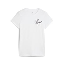 T-Shirt Puma "ESS SCRIPT TEE", Damen, Gr. L, wei&szlig; (Puma wei&szlig;), Jersey, Obermaterial: 100% Baumwolle, bedruckt, regular fit normal, Rundhals, Shirts T-Shirt, Regular Fit, sportlicher Stil, mit Grafikstickerei und Print