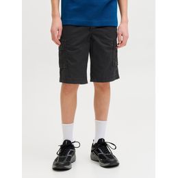 Jack & Jones Cargoshorts JACK & JONES JUNIOR "JPSTCOLE MATTY CARGO SHORT MID JNR", M&auml;dchen, Gr. 146, N-Gr, schwarz, Web, Obermaterial: 100% Baumwolle, unifarben, loose fit kn&ouml;chellang, Hosen