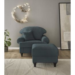 Sessel Home Affaire "WESTMINSTER", gr&uuml;n (blaugr&uuml;n), B:110cm H:95cm T:100cm, 92% Polyester / 8% Nylon, Sessel, Sessel, mit Federkern-Polsterung
