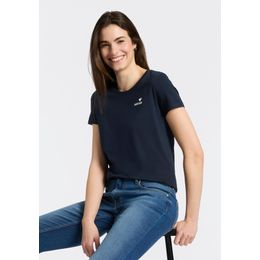 T-Shirt Mustang, Damen, Gr. L, schwarz saphire, Jersey, Obermaterial: 100% Baumwolle, normal normal, Rundhals, Shirts T-Shirt, normale Passform, Kurzarm-Design