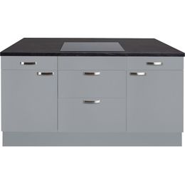 K&uuml;cheninsel KOCHSTATION "KS-Cara", grau (k&uuml;che: grau, korpus: grau, arbeitsplatte: granit schwarz), B:160cm T:95cm, Komplettk&uuml;chen-Sets, Vollausz&uuml;ge und Soft-Close-Funktion, Stellbreite 160 x 95 cm
