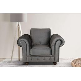 Sessel Home Affaire "MENDITTE", grau (anthrazit), B:117cm H:90cm T:93cm, 100% Polyester, Sessel, Sessel, Knopfheftung an Armlehnen und vorderer Leiste, hohe Qualiit&auml;t
