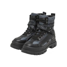 Stiefel Buffalo "Buffalo ASPHA COM - VEGAN NUBUCK", Damen, Gr. 36, schwarz, camo, Polyurethan, unifarben, Schuhe Stiefel