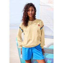 Sweatshirt Bench., Damen, Gr. 32/34, hellgelb, Sweatware, Obermaterial: 60% Baumwolle, 40% Polyester, bedruckt, unifarben, bequem h&uuml;ftlang, Rundhals, weit Rippb&uuml;ndchen, Sweatshirts Sweatshirt, mit modischen Druck Details, Loungewear